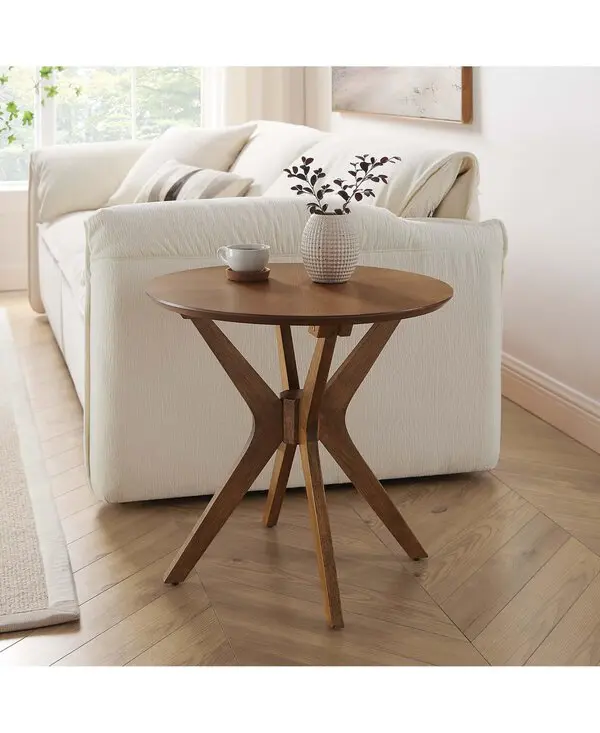 MODWAY Crossroads 24a Round Wood Side Table - Walnut