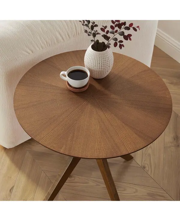 MODWAY Crossroads 24a Round Wood Side Table - Walnut