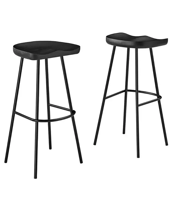 MODWAY Concord Backless Wood Bar Stools, Set Of 2 - Black