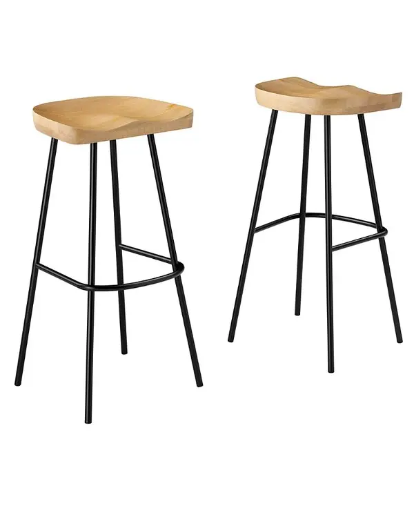 MODWAY Concord Backless Wood Bar Stools, Set Of 2 - Oak