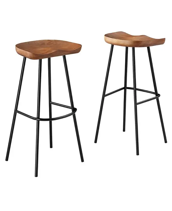 MODWAY Concord Backless Wood Bar Stools, Set Of 2 - Walnut