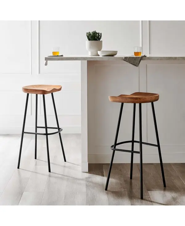 MODWAY Concord Backless Wood Bar Stools, Set Of 2 - Walnut