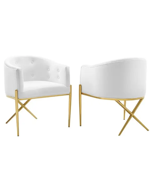 MODWAY Savour Performance Velvet Accent Dining Armchair, Set Of 2 - White