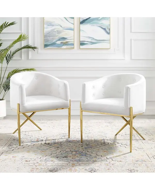 MODWAY Savour Performance Velvet Accent Dining Armchair, Set Of 2 - White