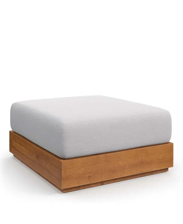 MODWAY Tahoe Outdoor Patio Acacia Wood Ottoman - Natural Light Gray
