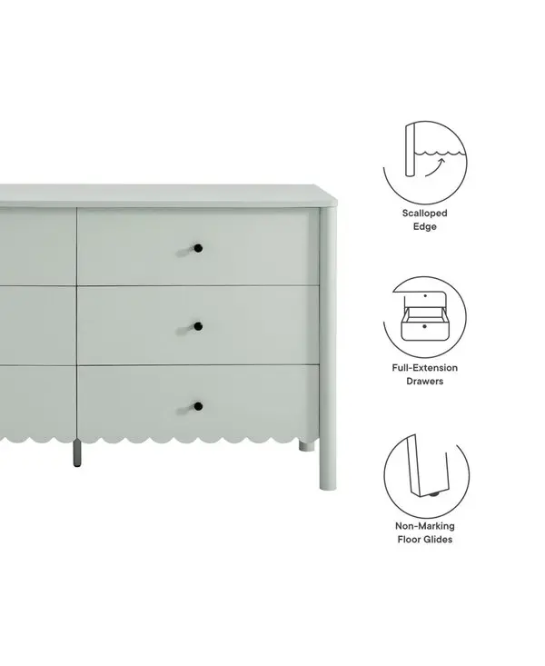 MODWAY Emmeline Scalloped 6-drawer Dresser - Sage