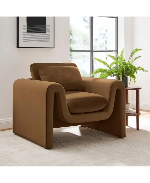 MODWAY Waverly Performance Velvet Armchair - Brown