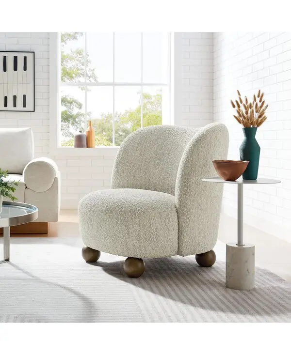 MODWAY Monroe Boucle Fabric Accent Chair - Pearl Walnut