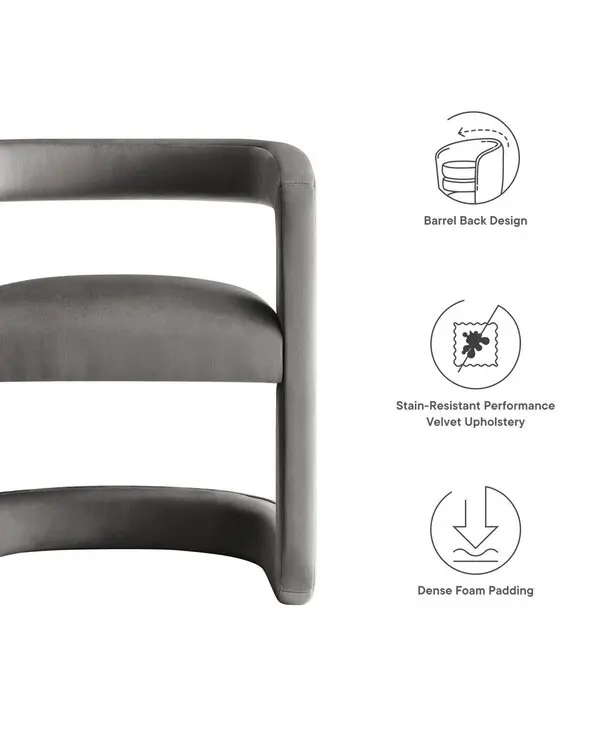 MODWAY Winslow Barrel Performance Velvet Dining Chair - Storm Gray