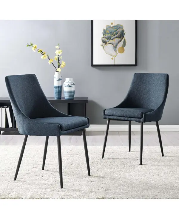 MODWAY Viscount Upholstered Fabric Dining Chairs, Set Of 2 - Black Azure