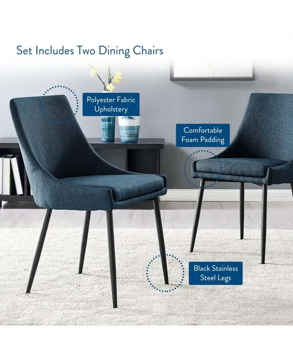 MODWAY Viscount Upholstered Fabric Dining Chairs, Set Of 2 - Black Azure