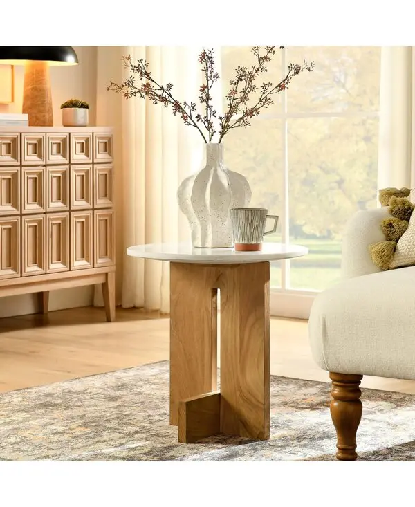 MODWAY Tarin Acacia Wood And Marble Side Table