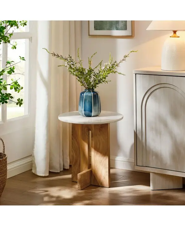 MODWAY Tarin Acacia Wood And Marble Side Table