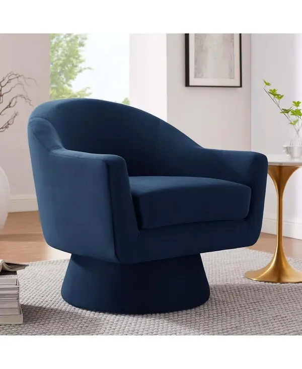 MODWAY Astral Performance Velvet Fabric And Wood Swivel Chair