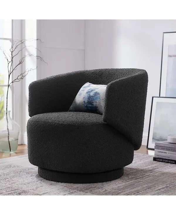 MODWAY Celestia Boucle Fabric Swivel Chair - Black