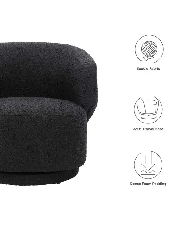MODWAY Celestia Boucle Fabric Swivel Chair - Black