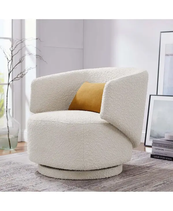 MODWAY Celestia Boucle Fabric Swivel Chair - Ivory