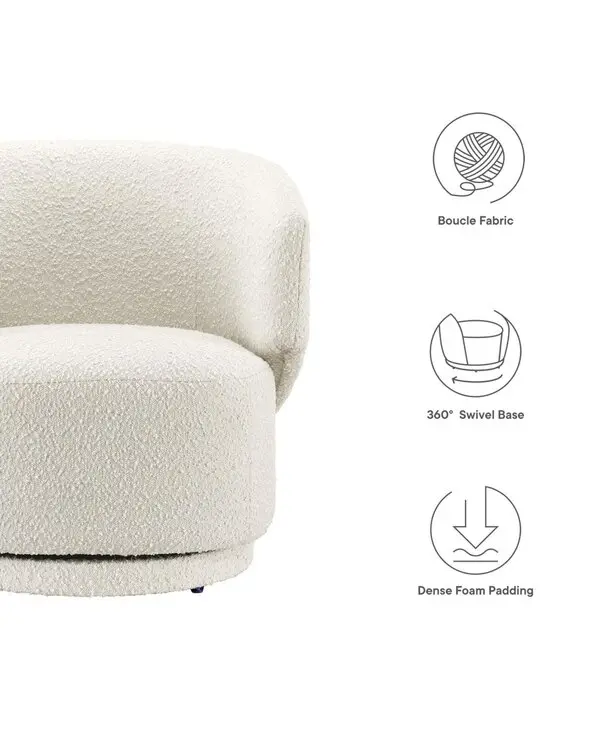 MODWAY Celestia Boucle Fabric Swivel Chair - Ivory
