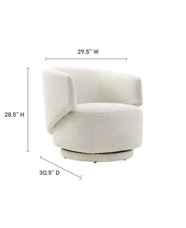 MODWAY Celestia Boucle Fabric Swivel Chair - Ivory