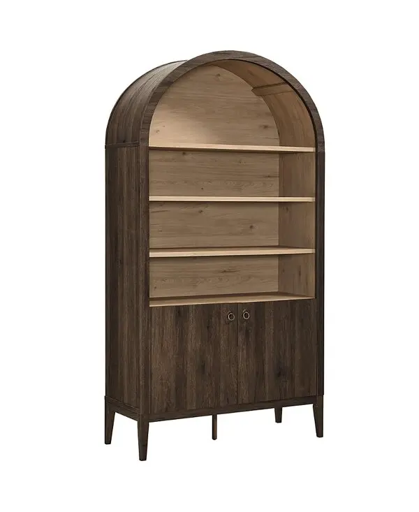 MODWAY Nolan 74 Tall Wide Arched Storage Display Cabinet Bookshelf - Dark Walnut