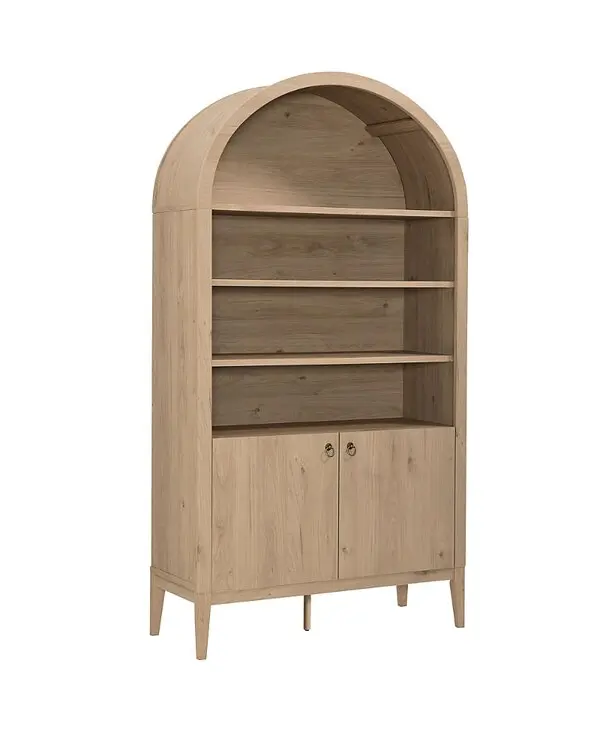 MODWAY Nolan 74 Tall Wide Arched Storage Display Cabinet Bookshelf - Light Oak