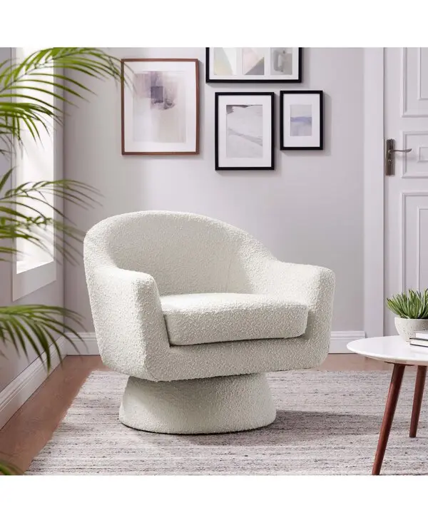 MODWAY Astral Boucle Fabric Swivel Chair - Ivory