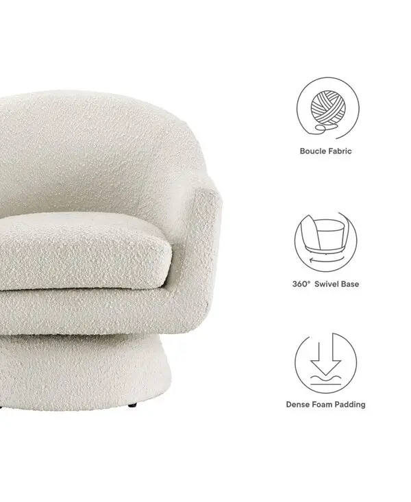 MODWAY Astral Boucle Fabric Swivel Chair - Ivory
