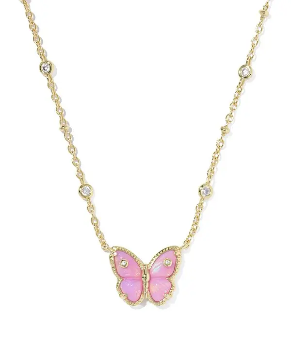 Kendra Scott Cailey Butterfly Short Pendant Necklace, 19 - Gold Pink