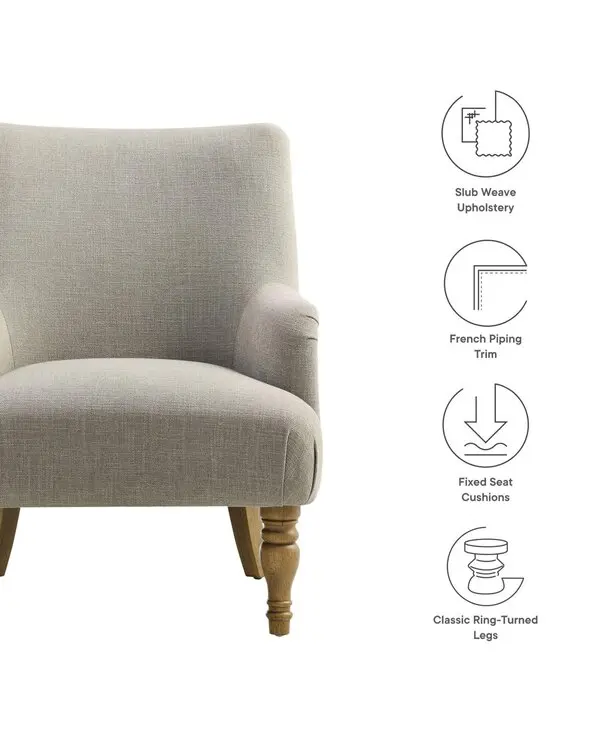 MODWAY Ellington Fabric Upholstered Accent Armchair - Linen