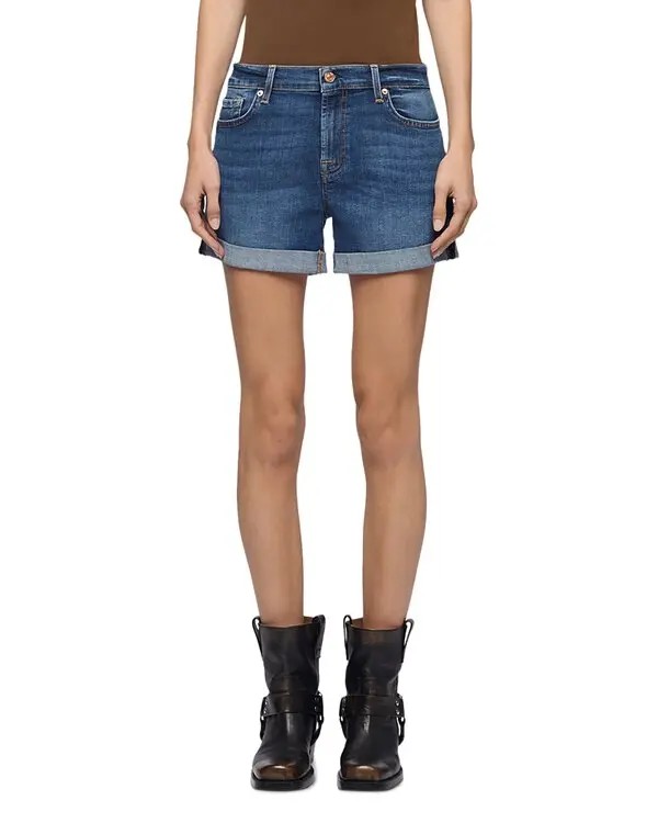 7 For All Mankind Mid Roll Denim Shorts - Vanity