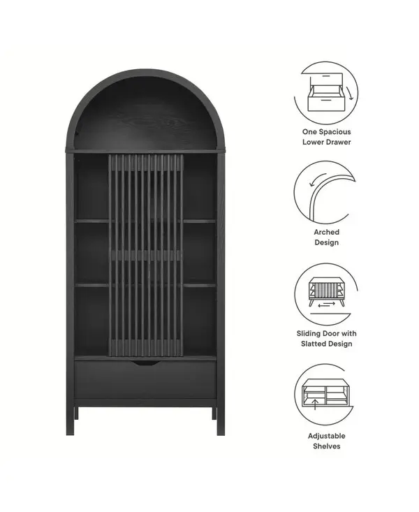MODWAY Vaughn 71 Arched Storage Display Cabinet - Black