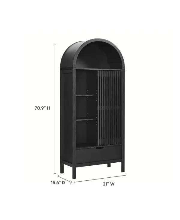 MODWAY Vaughn 71 Arched Storage Display Cabinet - Black