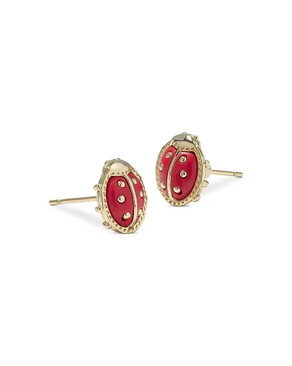 Kendra Scott Ladybug Stud Earrings - Gold Red Vermillion Magnesite