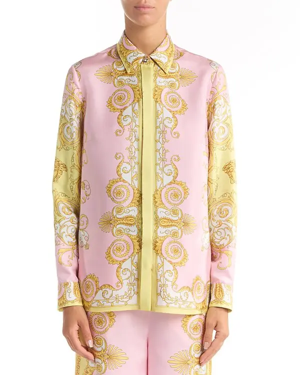 Versace Silk Twill Print Spring Shirt - Pale Yellow/rose Quartz