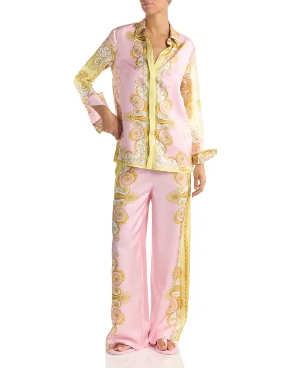 Versace Silk Twill Print Spring Shirt - Pale Yellow/rose Quartz