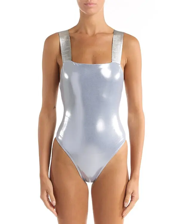 Versace Laminated One Piece Swimsuit - Silver