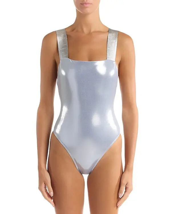 Versace Laminated One Piece Swimsuit - Silver