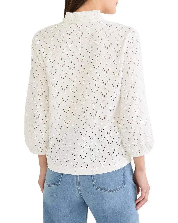 NIC+ZOE Knit Eyelet Ruffle Neck Top