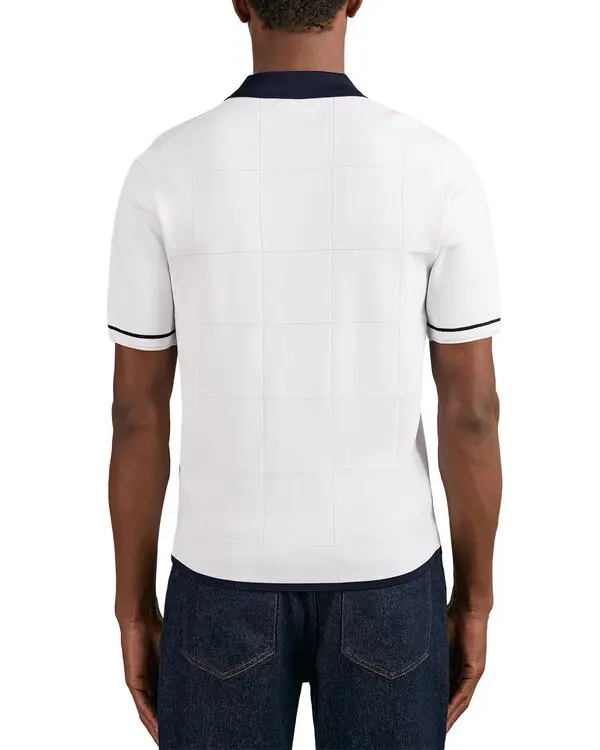 REISS Baxter Short Sleeve Zip Through Windowpane Texture Polo Shirt