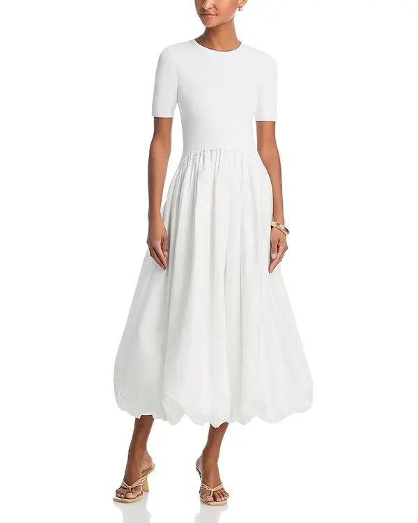 Moon River Bubble Skirt Midi Dress - White