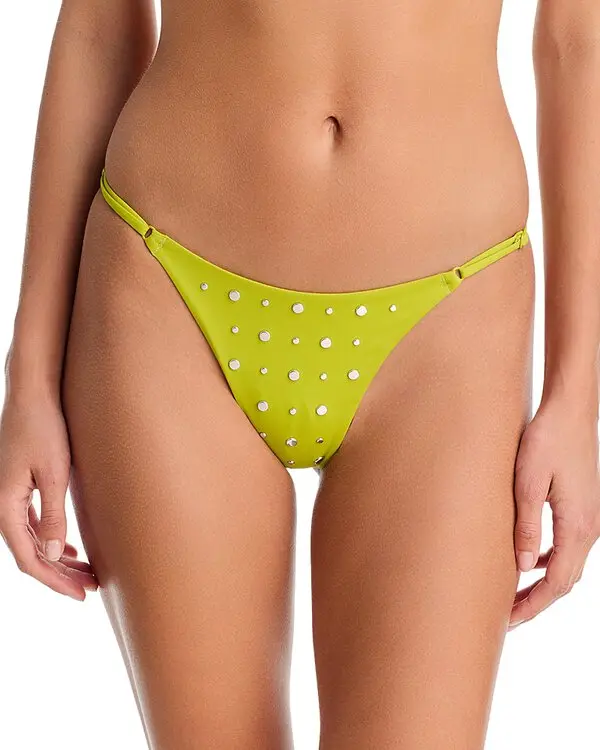 Staud Sisley String Bikini Bottom - Citron Studded