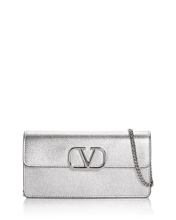 Valentino Garavani Vlogo Leather Wallet On Chain - Silver