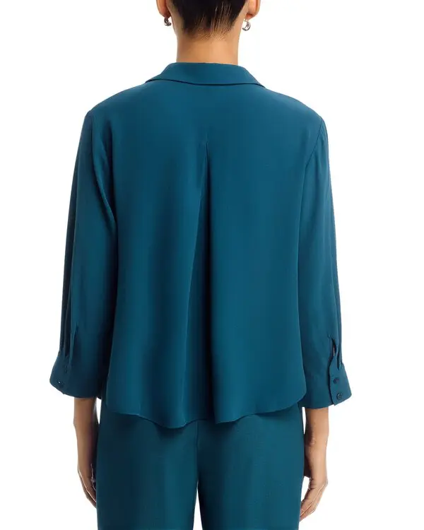 Eileen Fisher Silk Georgette Crepe Classic Collar Top