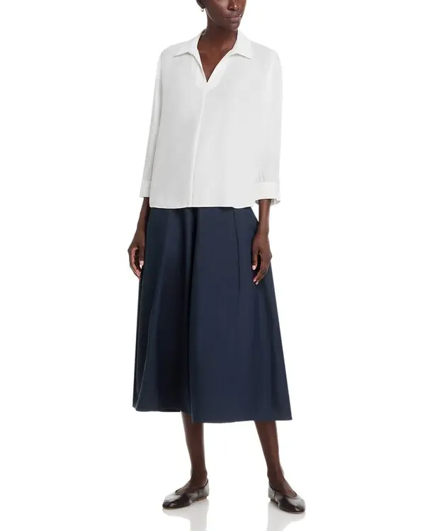 Eileen Fisher Silk Georgette Crepe Classic Collar Top - Ivory