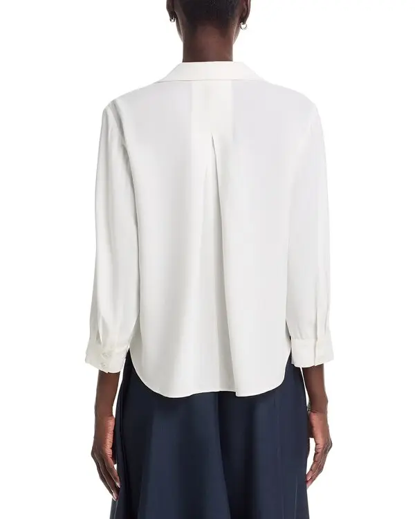 Eileen Fisher Silk Georgette Crepe Classic Collar Top - Ivory
