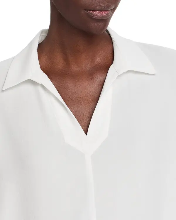 Eileen Fisher Silk Georgette Crepe Classic Collar Top - Ivory