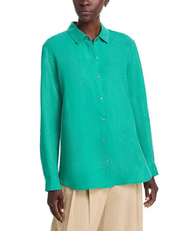 Eileen Fisher Linen Classic Collar Long Shirt - Sea Star