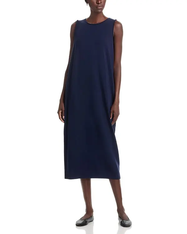 Eileen Fisher Stretch Jersey Knit Round Neck Oval Dress - Ink