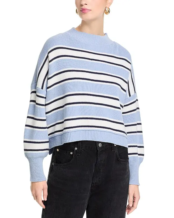 Aqua Stripe Drop Shoulder Sweater Exclusive - Perri Blue/white