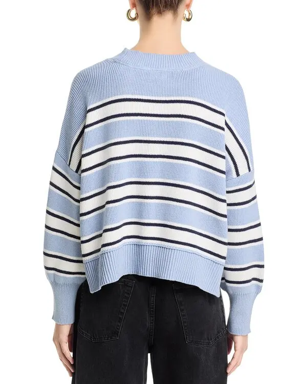 Aqua Striped Drop Shoulder Sweater